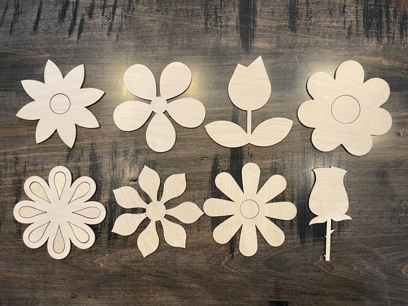 Flower Wood Cut Outs. Unfinished Wood. Laser Cut Out Flowers. - Etsy
