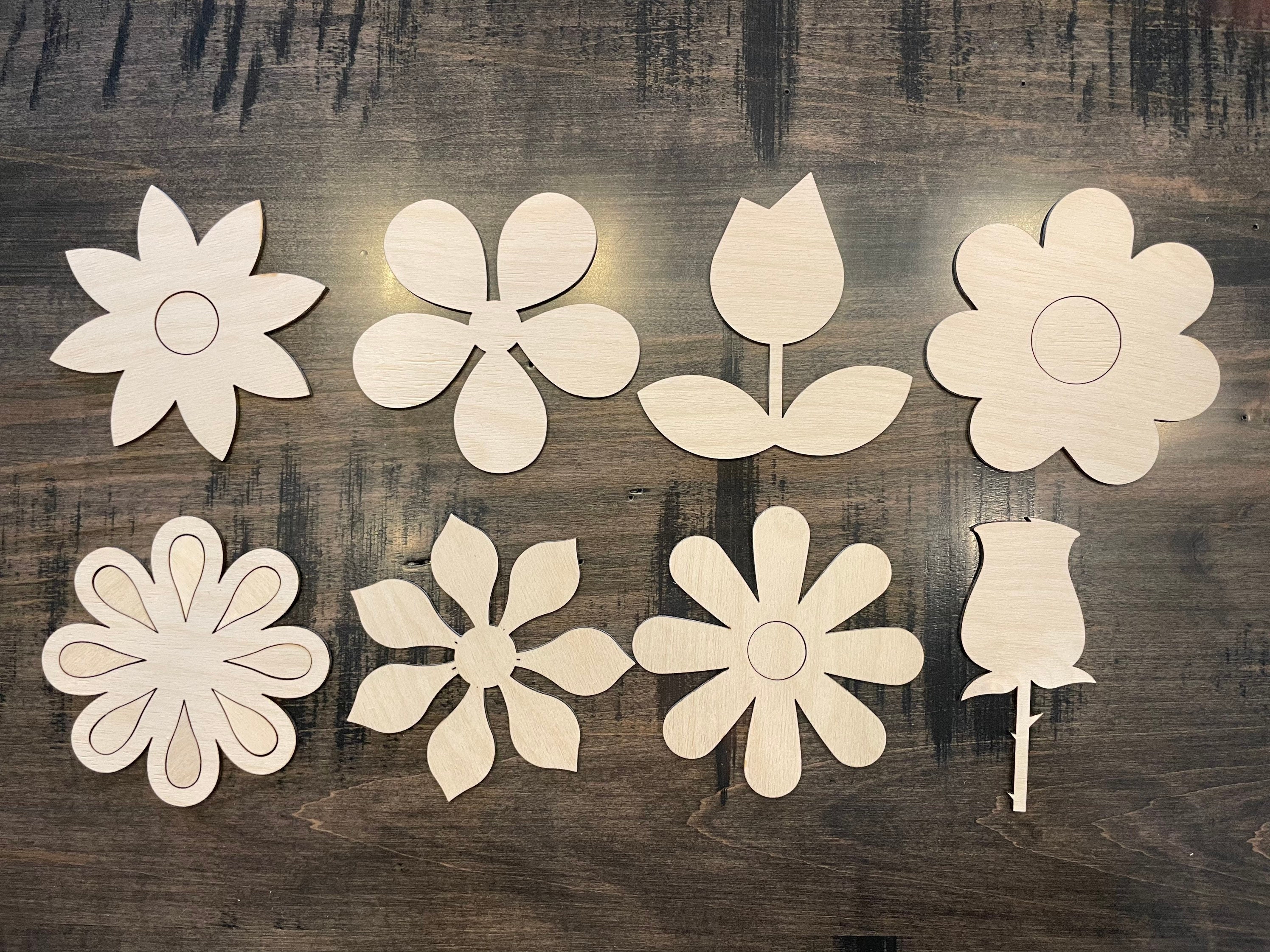 Flower Wood Cut Outs. Unfinished Wood. Laser Cut Out Flowers. Ready to ...