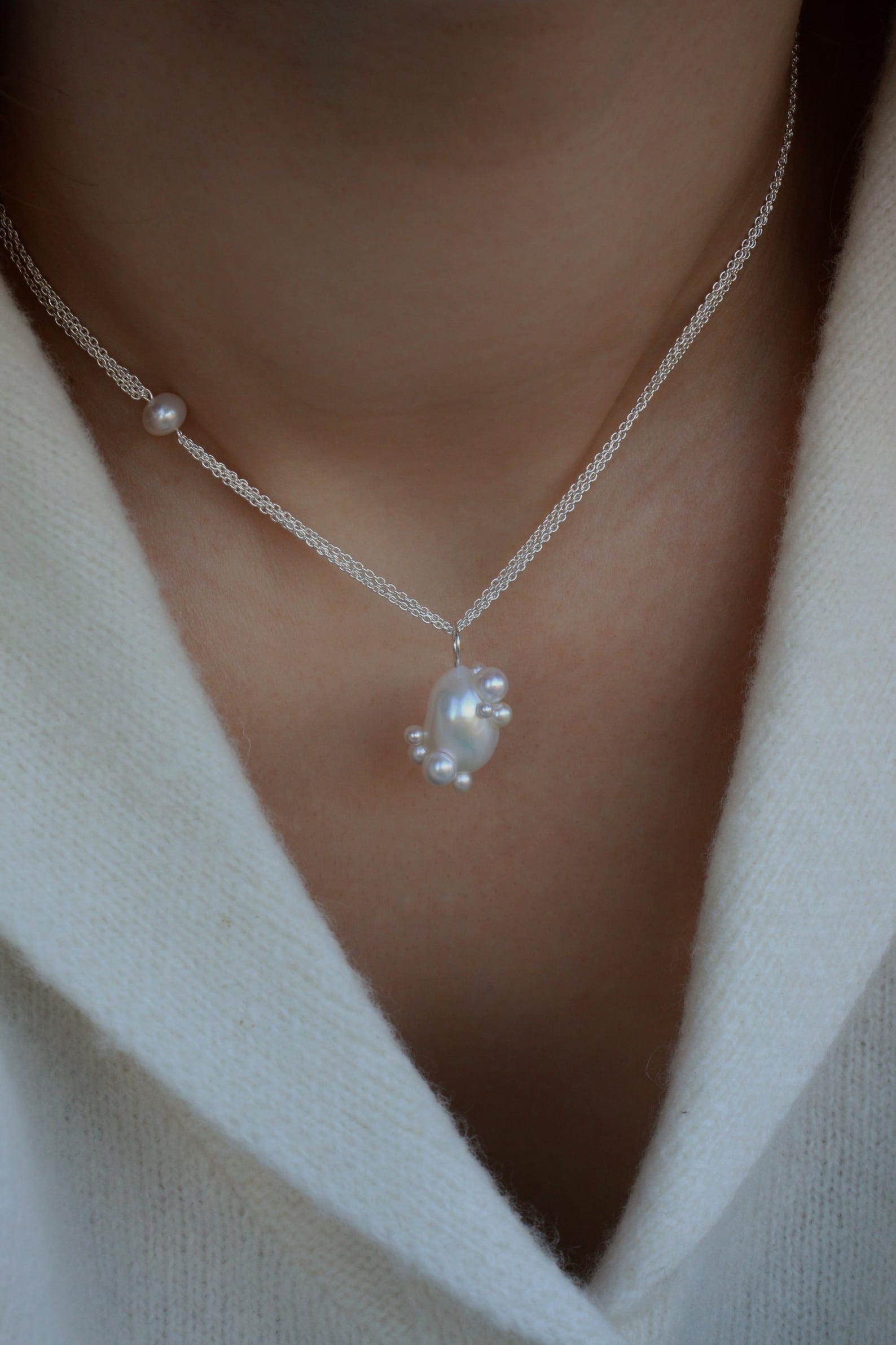 Baroque Pearl Pendant Necklace: Sterling Silver Triple Chain - Etsy