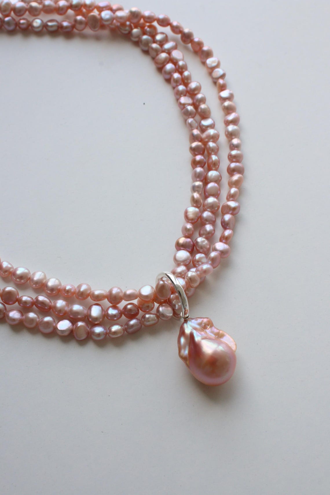 Pink Pearl Triple Necklace: Sterling Silver Baroque Pendant - Etsy