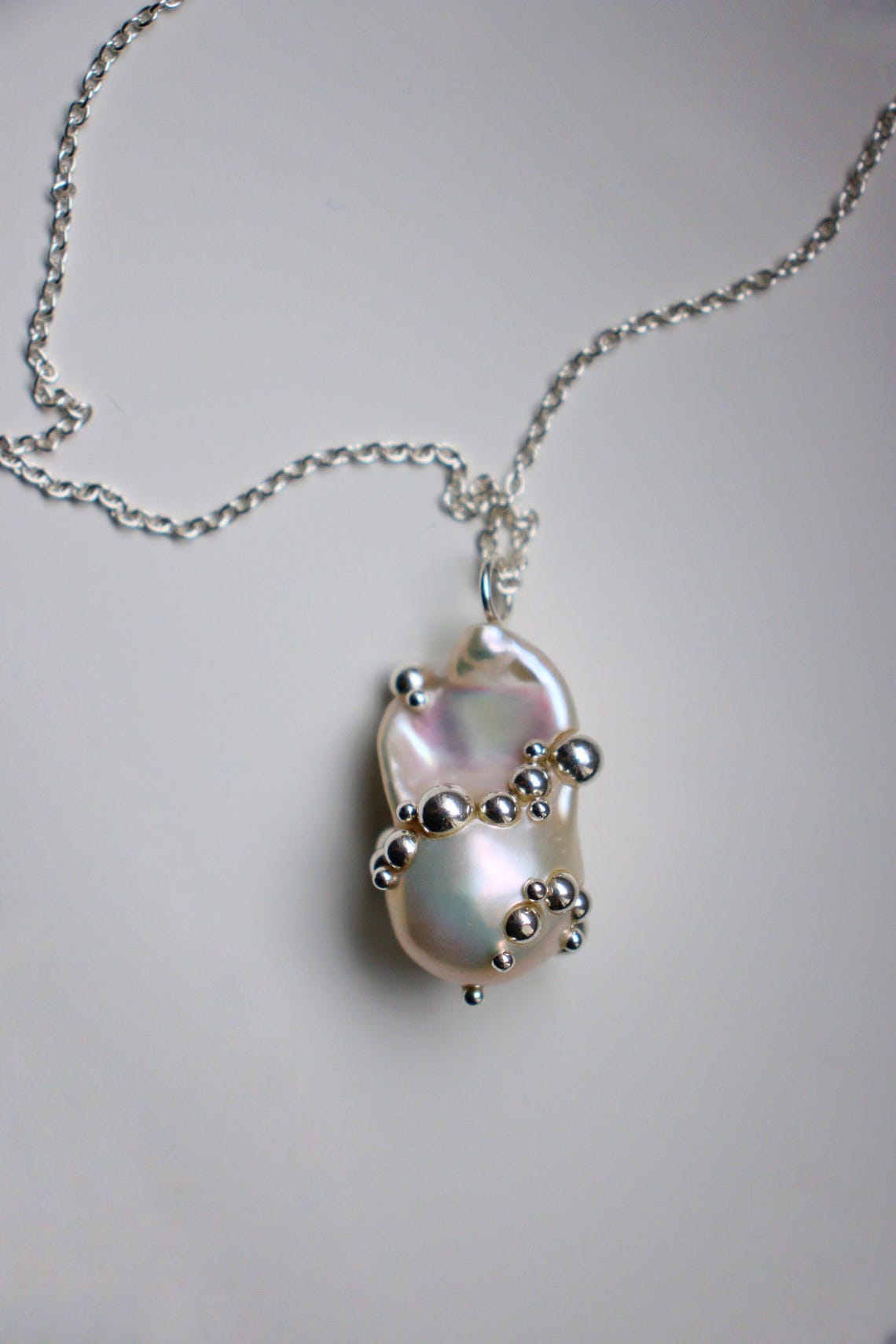 Baroque Pearl Pendant Necklace: Sterling Silver Long Chain (34.6") - Etsy