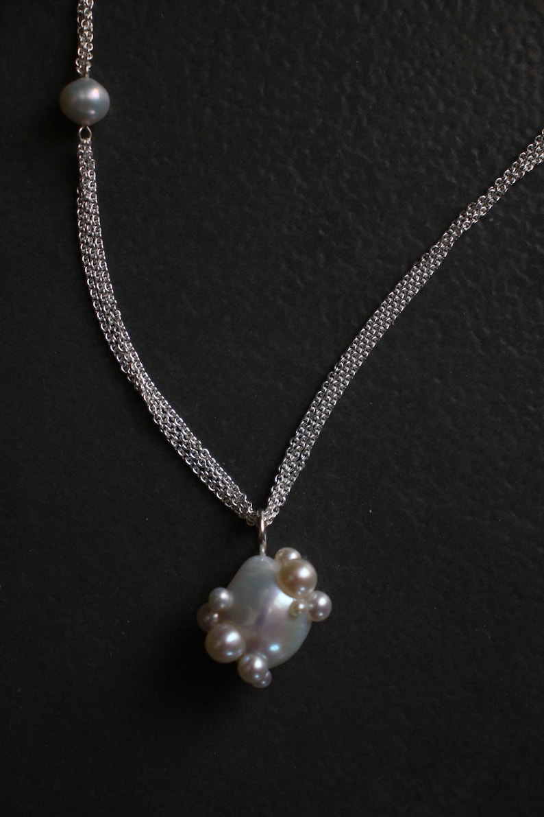Baroque Pearl Pendant Necklace: Sterling Silver Triple Chain - Etsy
