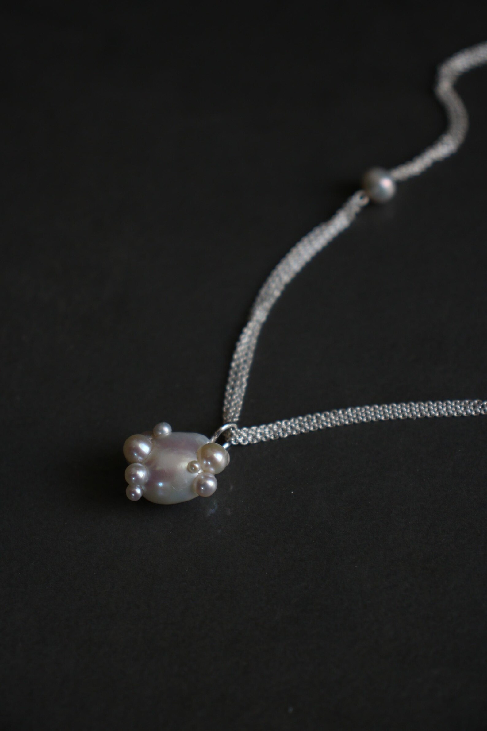 Baroque Pearl Pendant Necklace: Sterling Silver Triple Chain - Etsy