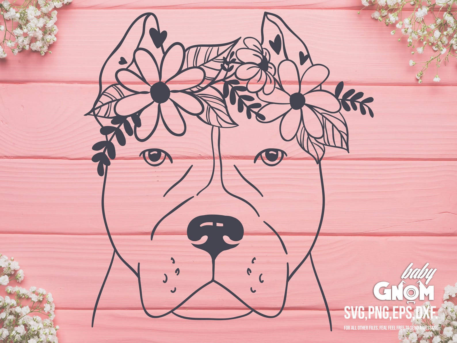 Pitbull Flower Crown SVG Pitbull Svg American Pit Bull - Etsy