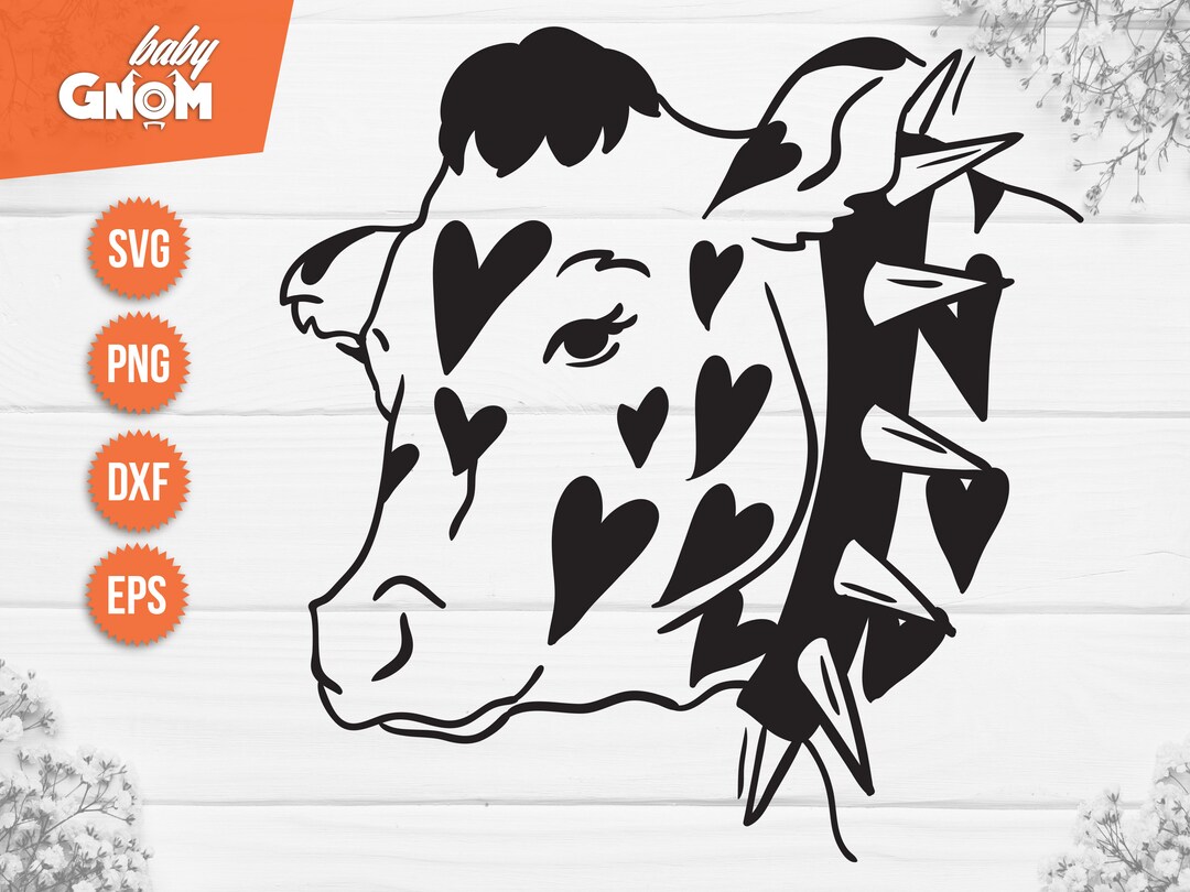 Cow SVG File, Cow With Heart Print SVG, Cow Cut File, Animal Face ...