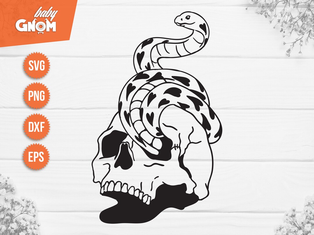 Skull With Snake Svg, Skull Svg, Snake With Hearts SVG, Reptile Svg ...