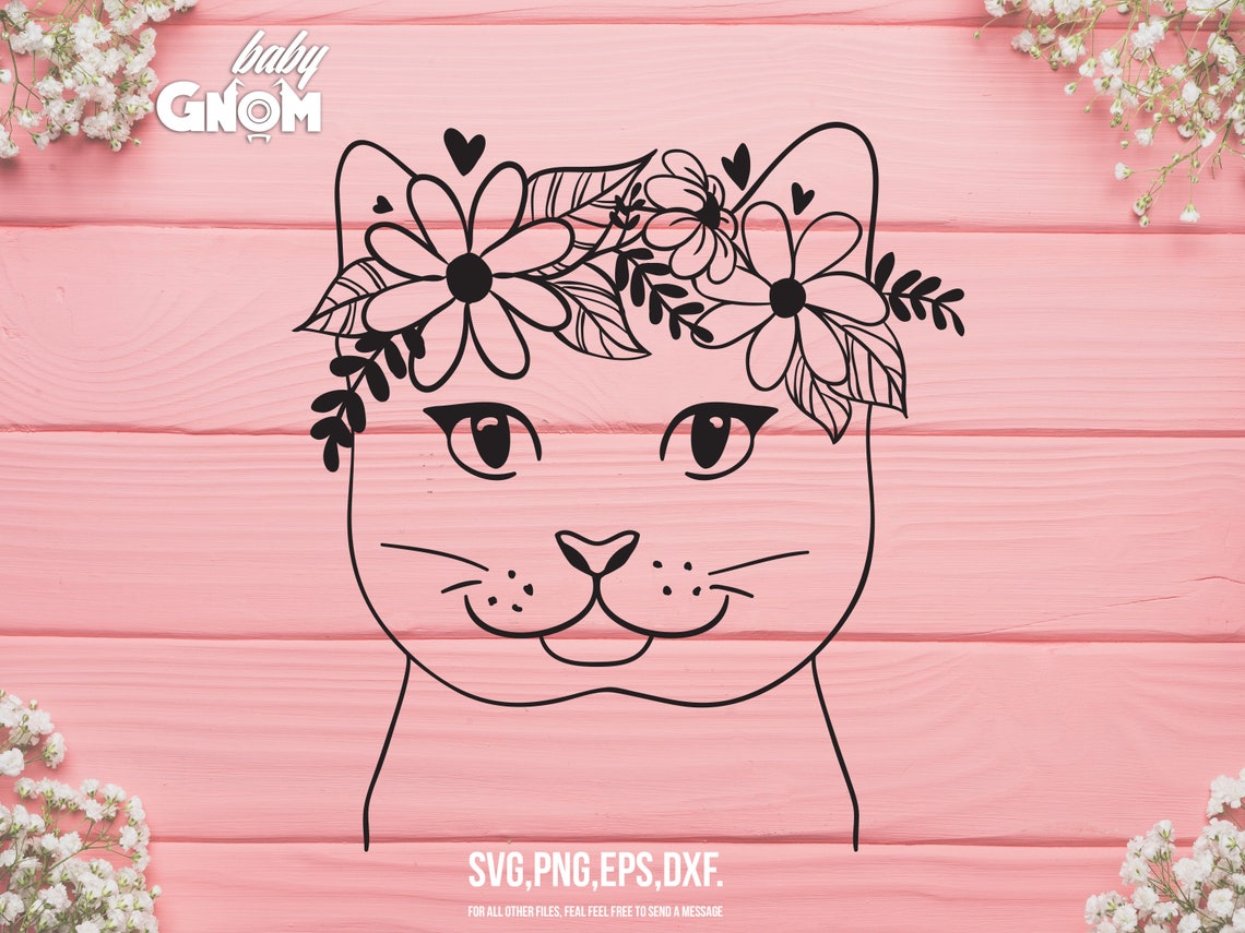 Cat Face SVG Cat With Flower Crown SVG Cat Cut File Animal - Etsy