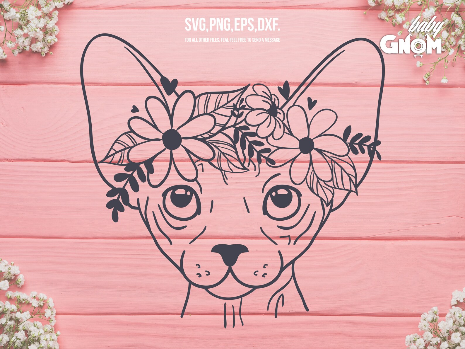 Sphynx Cat SVG Sphynx Cat with Flower Crown SVG Floral | Etsy