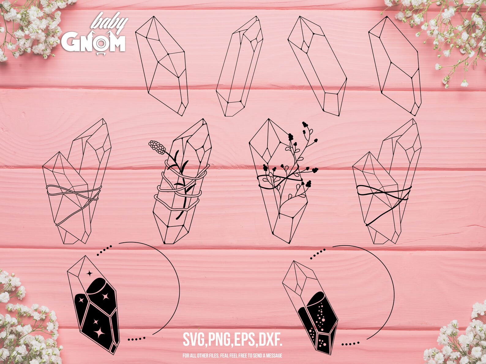 Crystals SVG Bundle Floral Crystals SVG Spiritual Crystals - Etsy