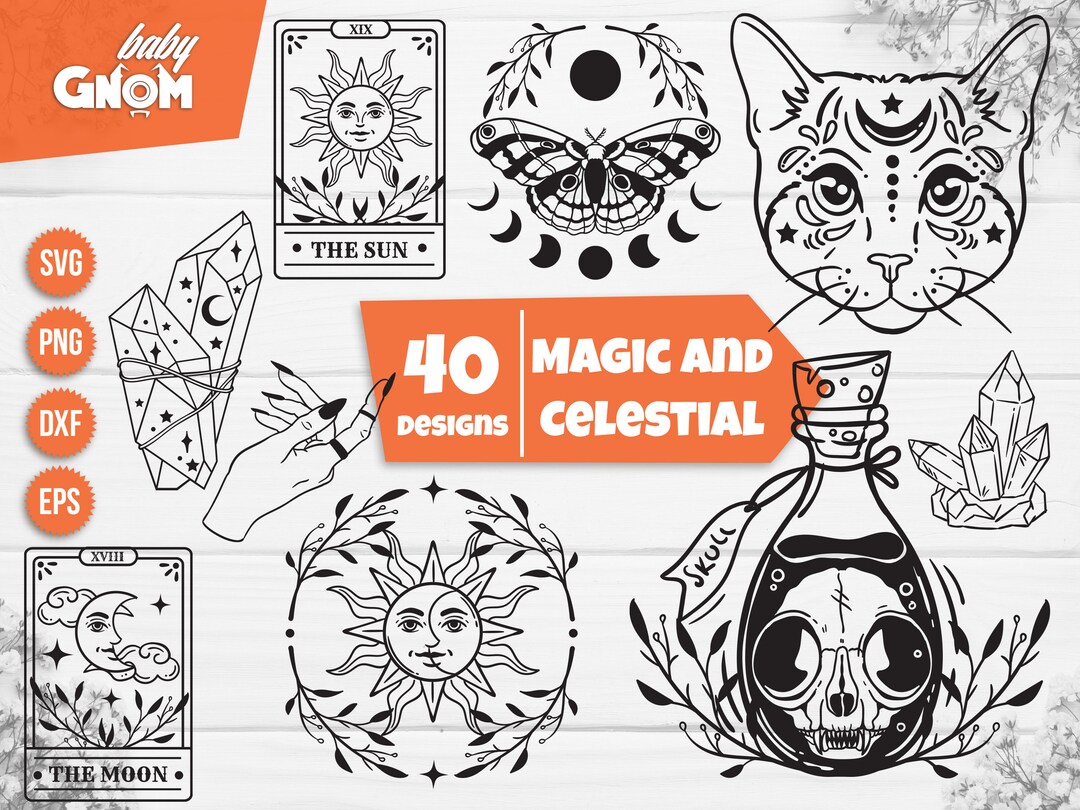 Magic and Celestial SVG Bundle 40 Designs, Celestial Svg, Crystal Svg ...