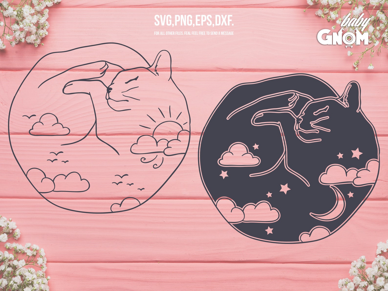 Sleeping Cat svg Luna cat svg Night Cat svg Moon and Stars | Etsy