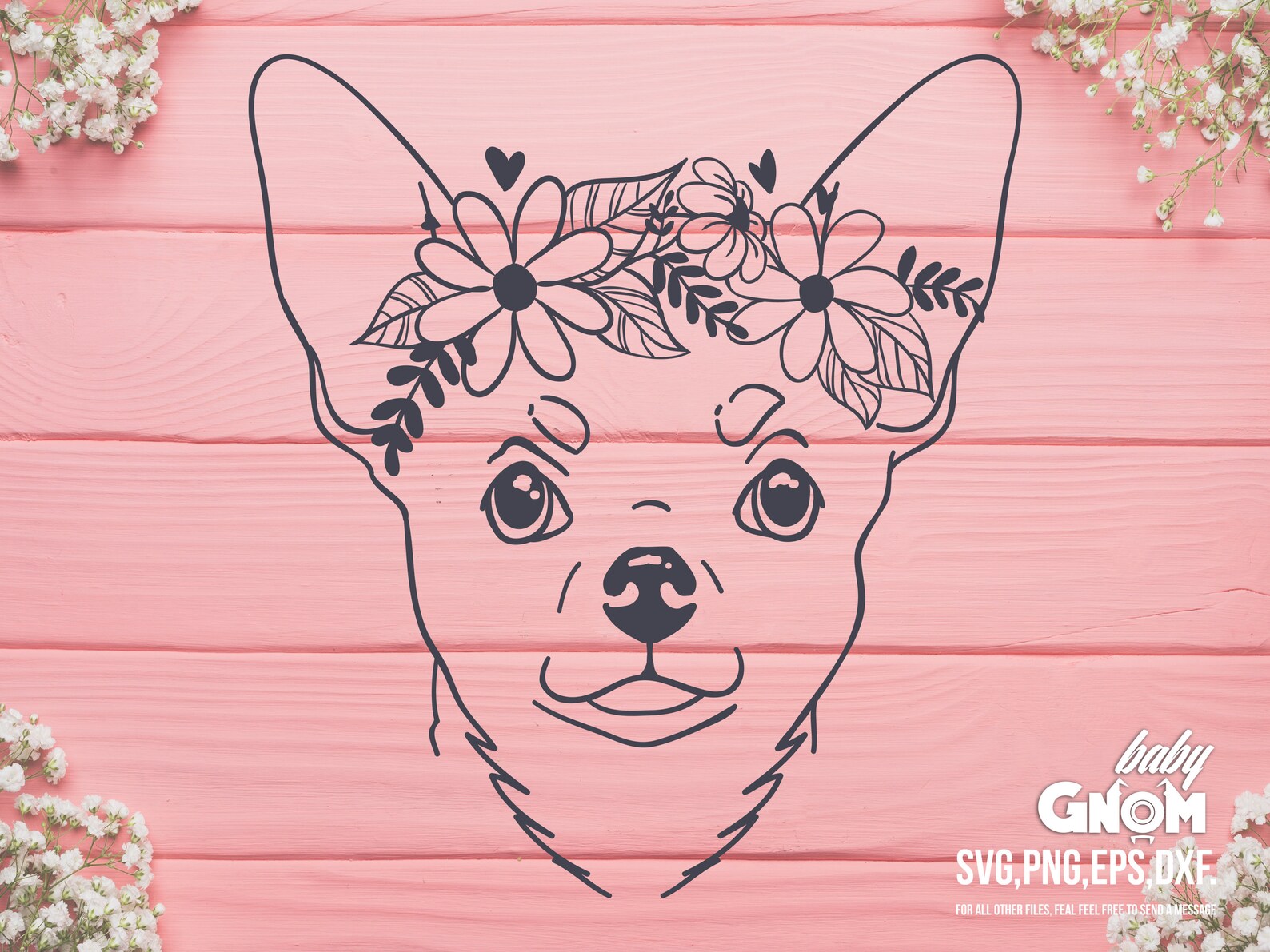 Chihuahua Flower Crown SVG Flower Crown Chihuahua Svg Short | Etsy