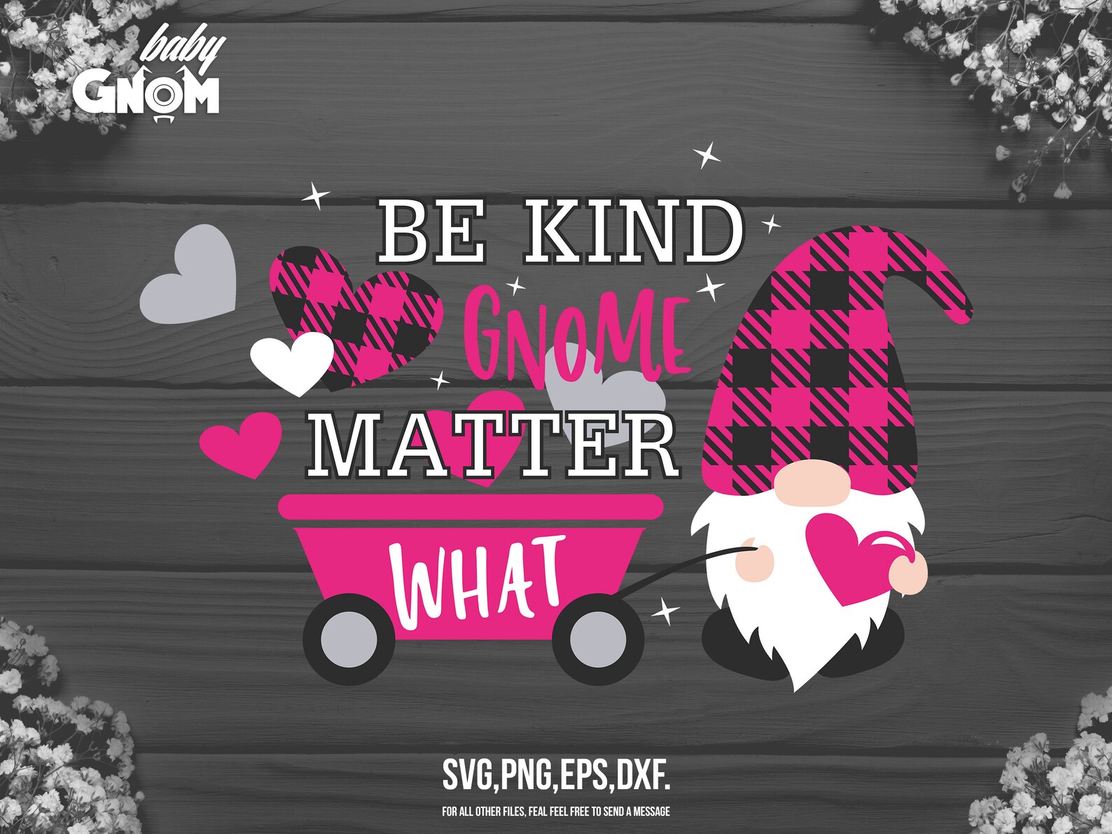 Be Kind Gnome Matter What Svg Plaid Heart Svg | Etsy
