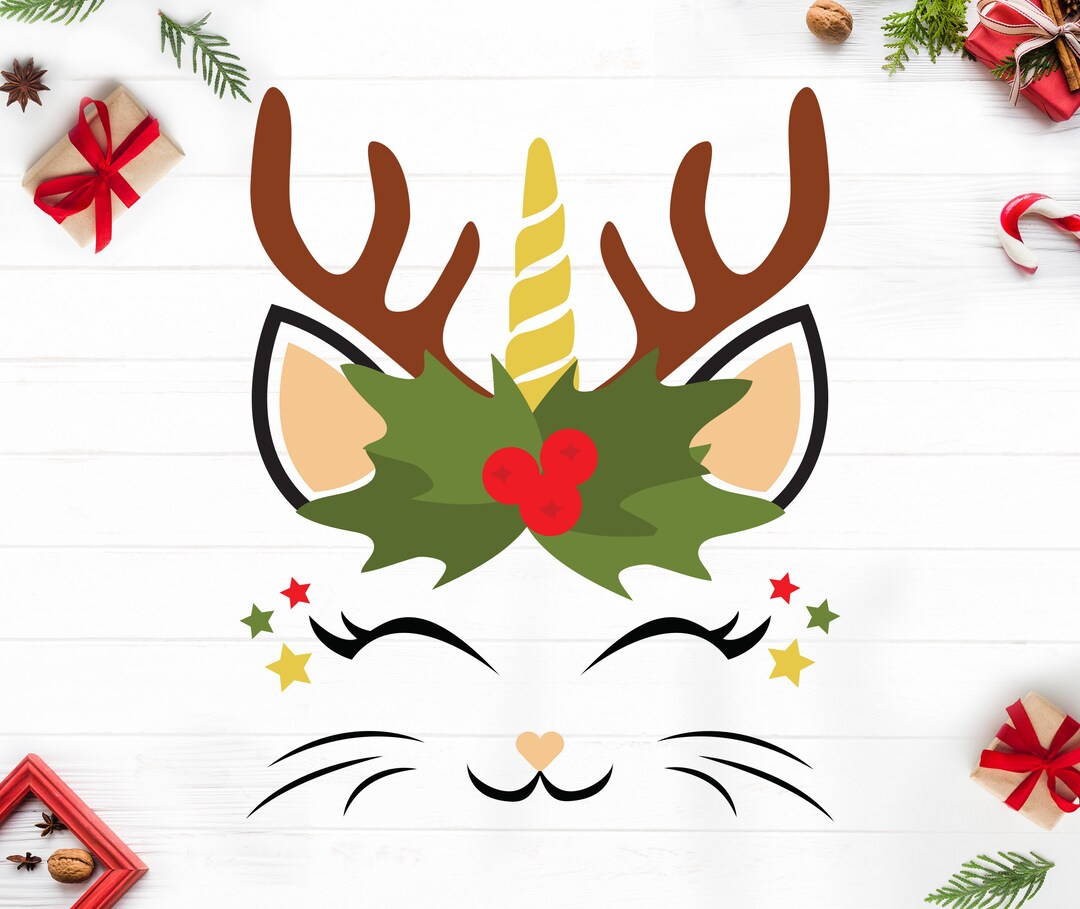 Christma Caticorn Svg, Christmas Svg, Winter Svg ,cat Unicorn Head Svg ...