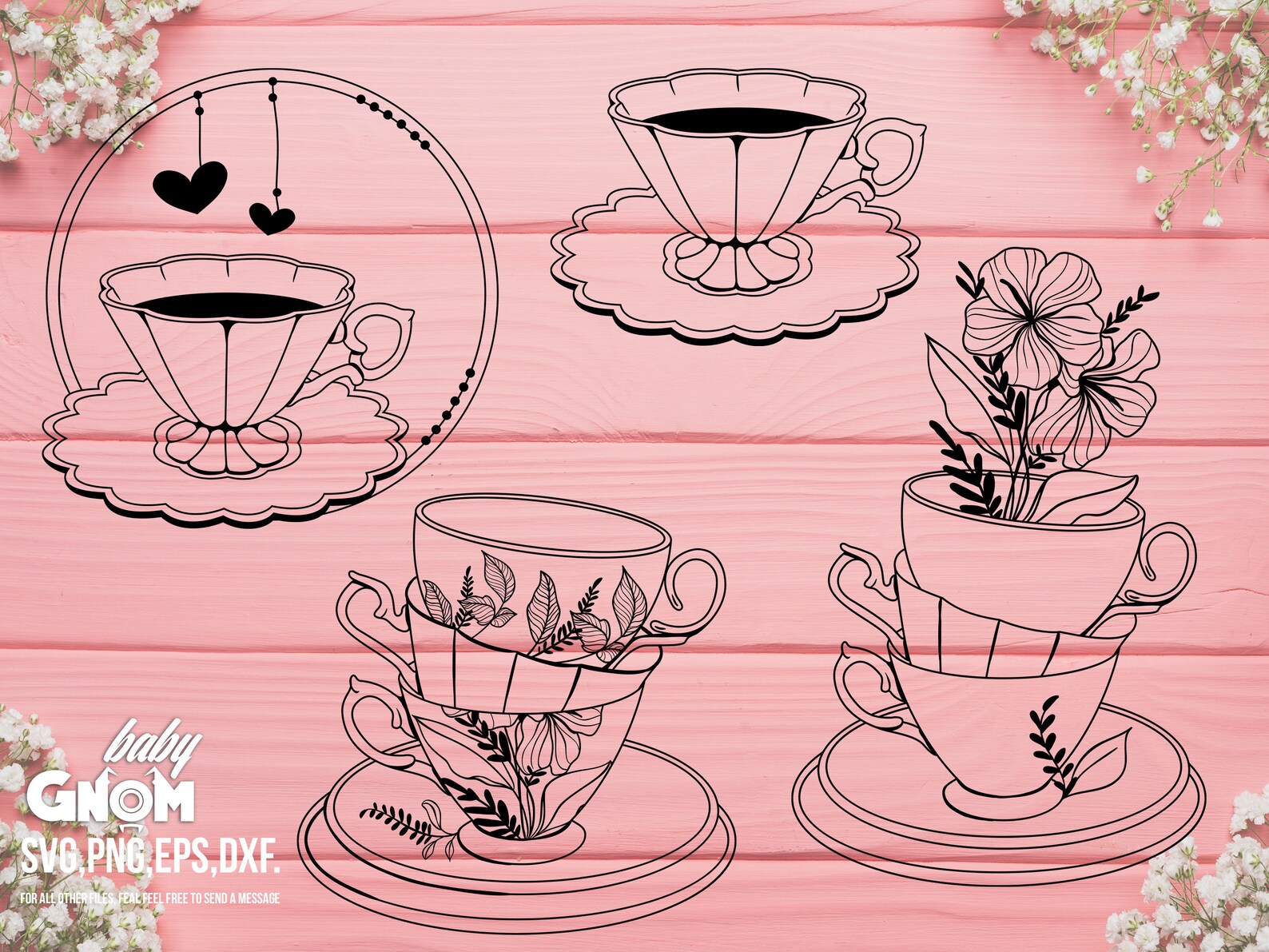 Vintage tea cups svg vintage coffee cups svg tea party svg | Etsy