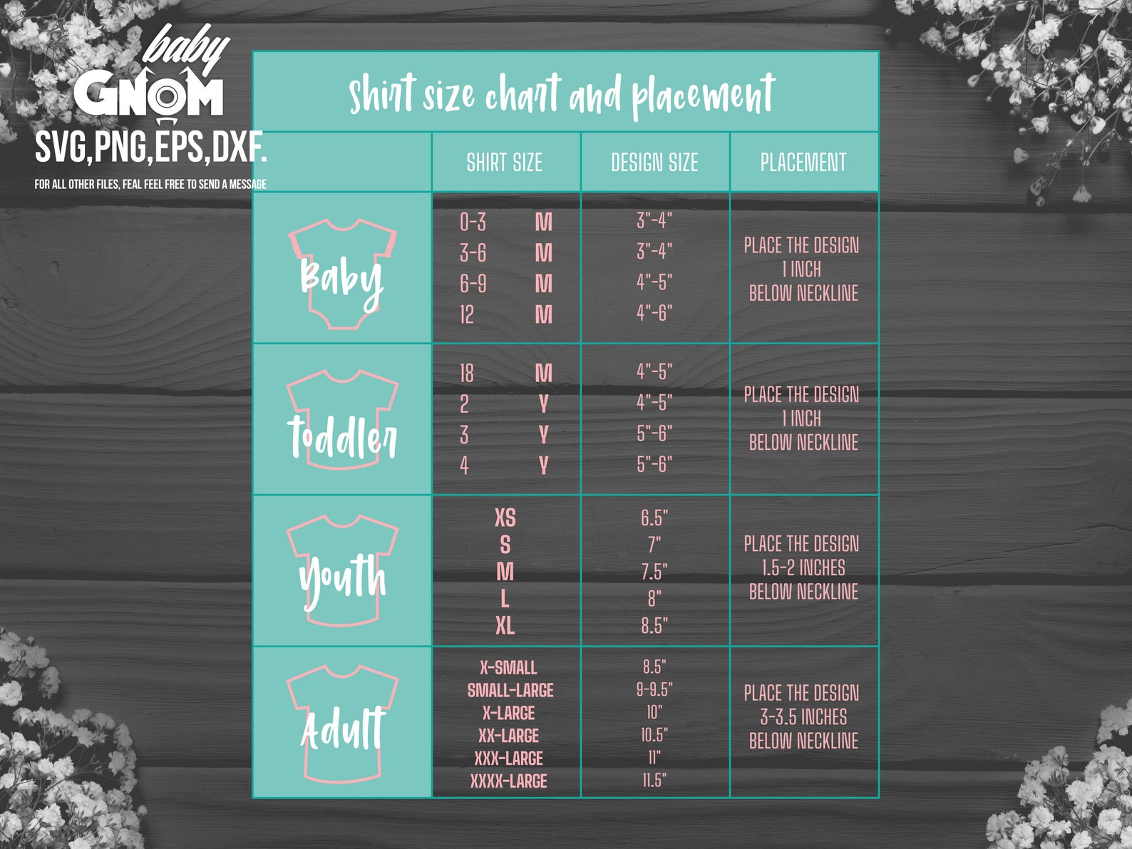 T-shirt Size Chart and Placement SVG, T-shirt Size Chart Svg, Size ...