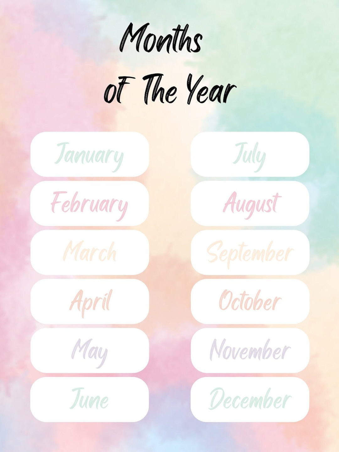 Months of the Year Pastel Poster Board Laminate for Classroom, Bedroom ...
