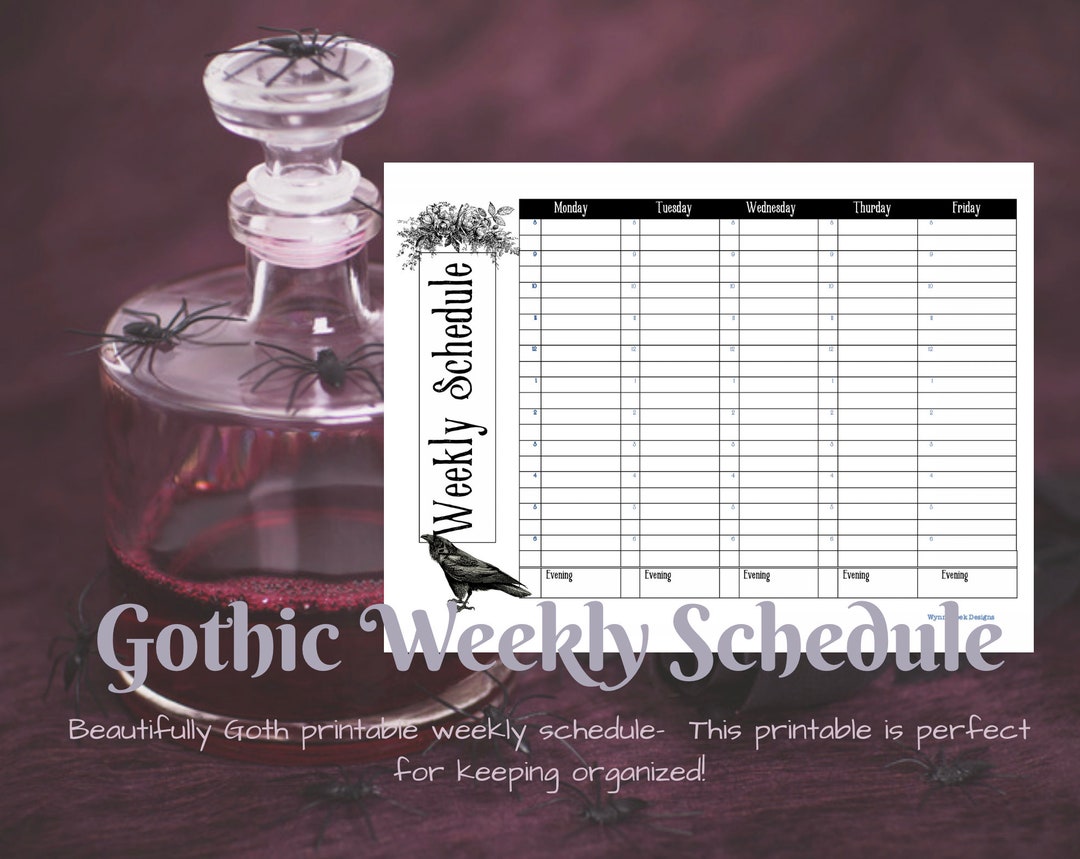 Gothic Weekly Schedule Weekly Schedule Gothic Planner - Etsy Finland
