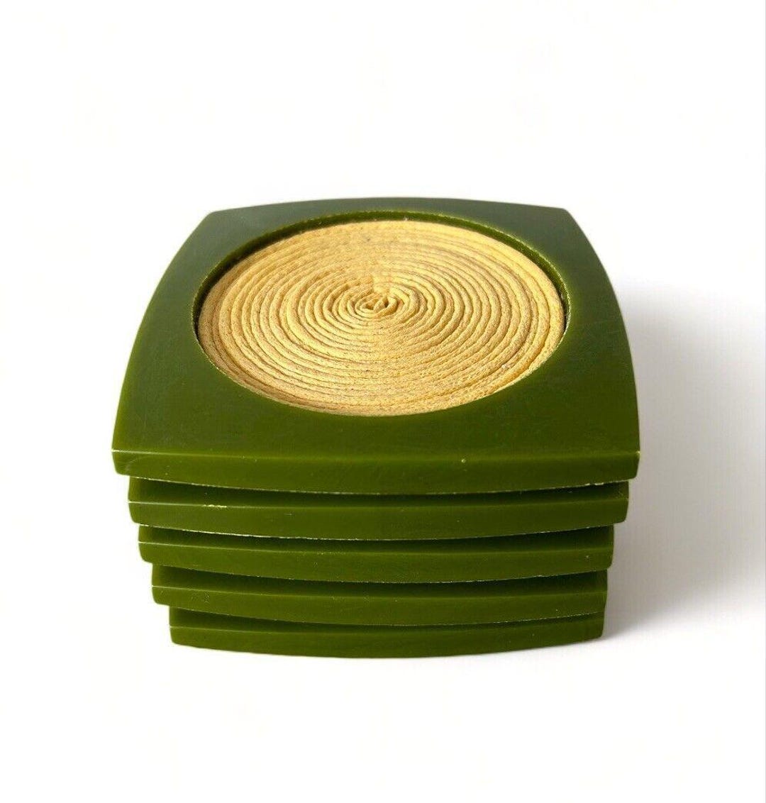 Vintage MCM Lucite Acrylic Coaster Set Cellulose Swirl Set 5 Yellow ...