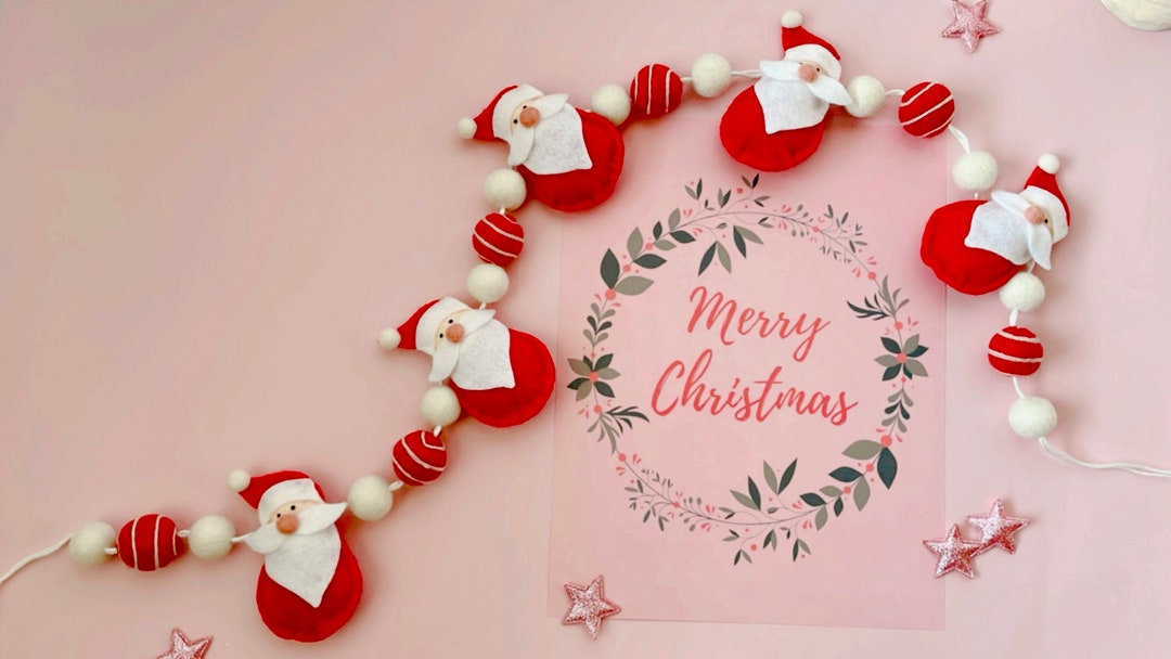 Wool Felt Santa Garland: Handmade Christmas Mantel Decor - Etsy