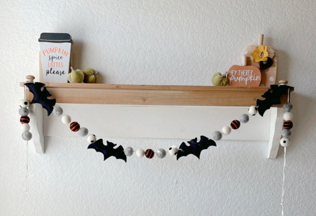 Halloween Felt Bat Garland, Bat Banner, Felt Ball Garland, Spooky ...