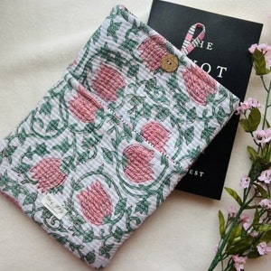 Hand-block Printed Book Sleeve: Quilted Cotton Kindle Cover - Etsy