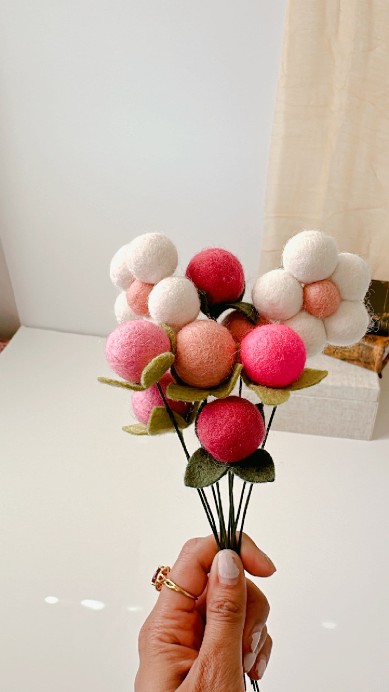 Felt Flower Bouquet, Pink Daisies, Pom Pom Bouquet, Mother's Day ...