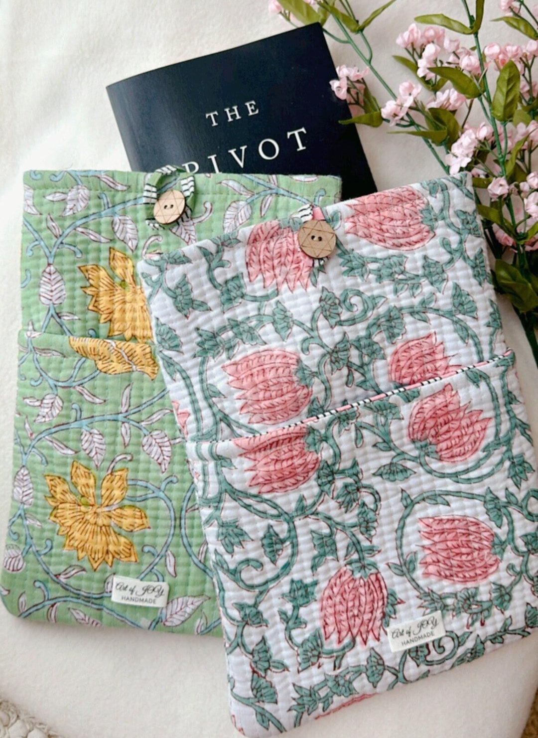 Hand-block Printed Book Sleeve: Quilted Cotton Kindle Cover - Etsy