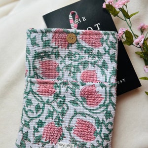 Hand-block Printed Book Sleeve: Quilted Cotton Kindle Cover - Etsy
