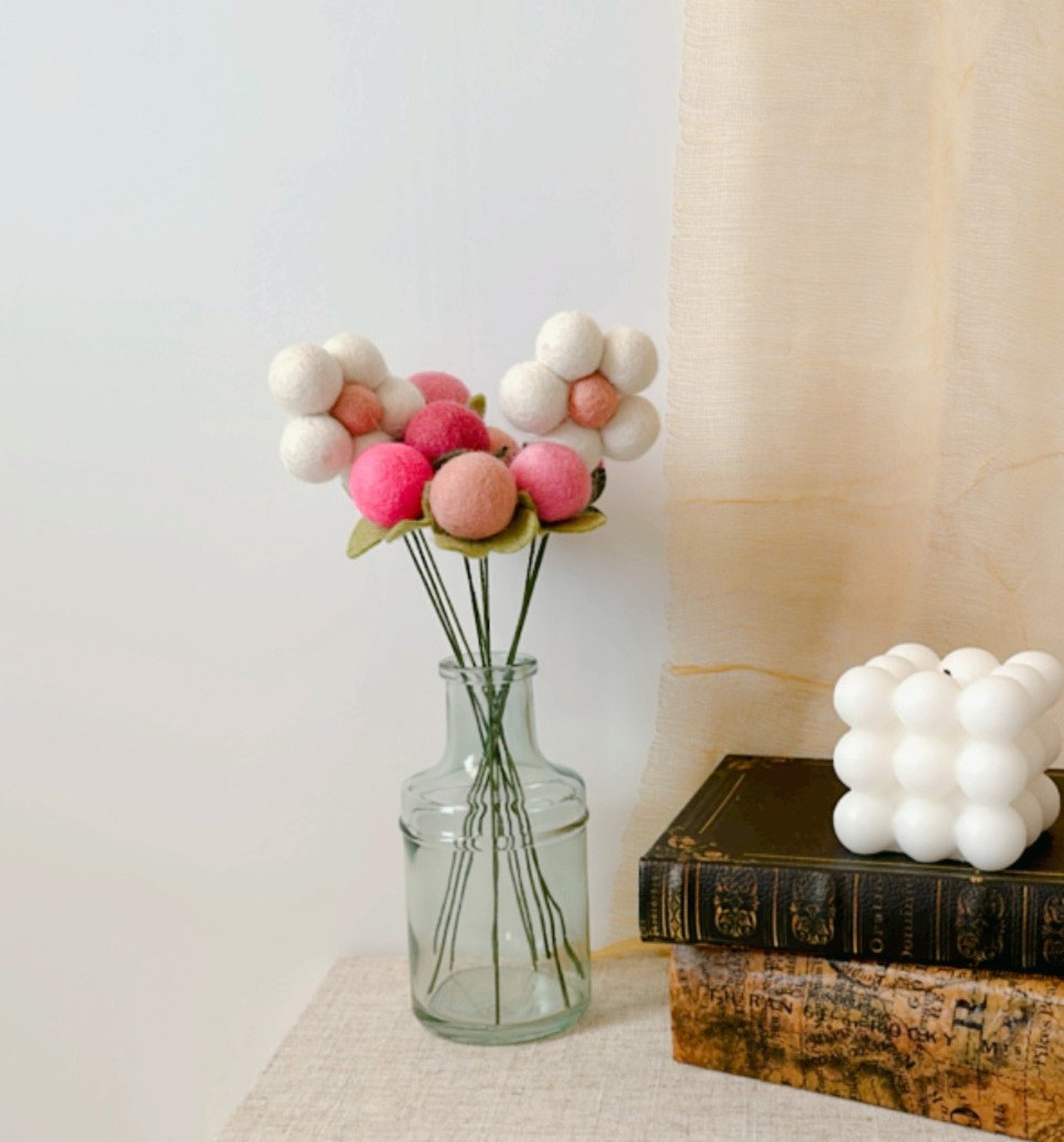 Felt Flower Bouquet, Pink Daisies, Pom Pom Bouquet, Mother's Day ...