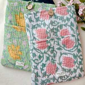 Hand-block Printed Book Sleeve: Quilted Cotton Kindle Cover - Etsy
