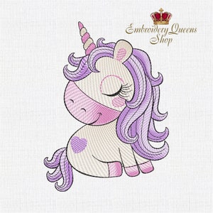 2 Sizes Cute White Baby Unicorn Machine Embroidery Design Fluffy Pretty ...