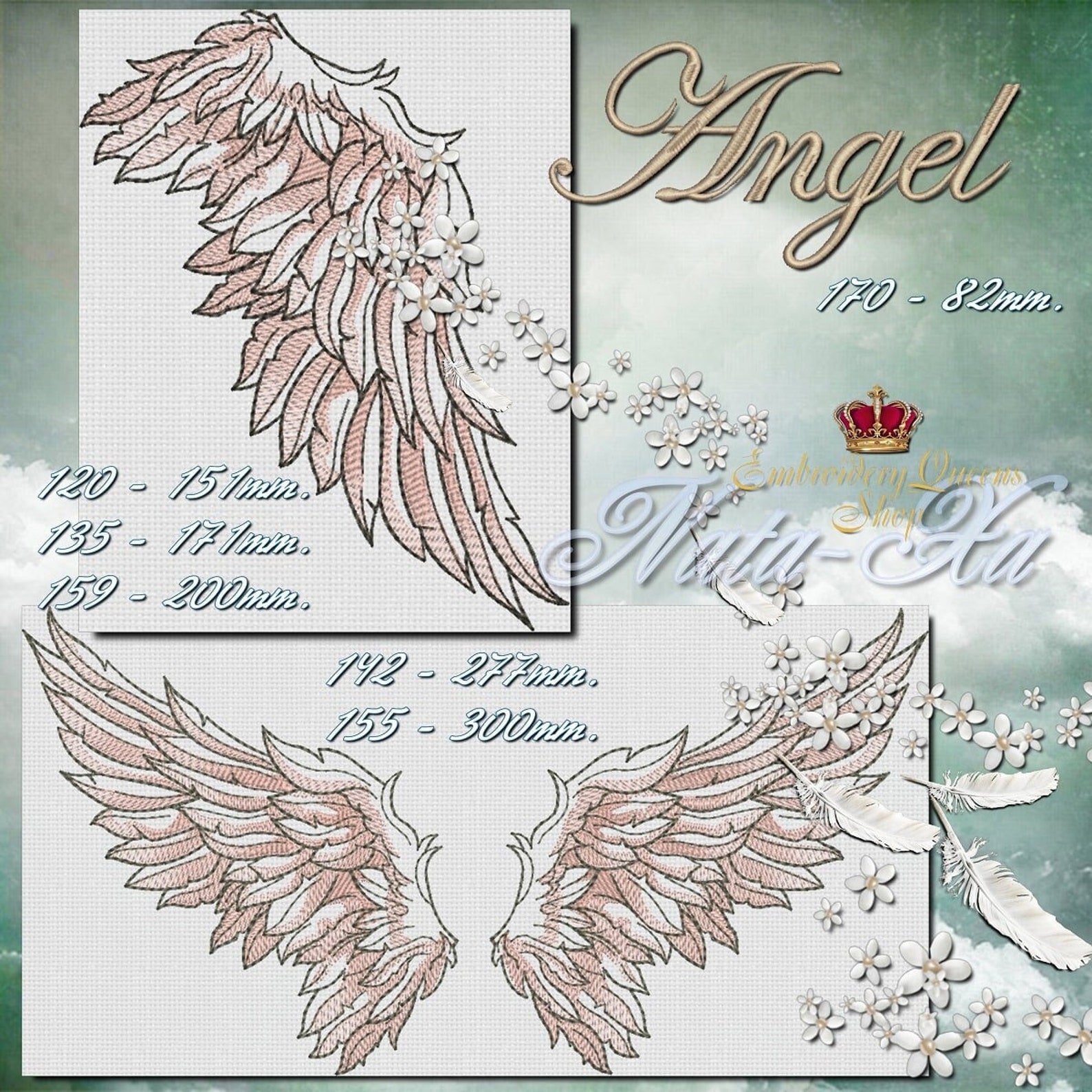 Wings Angel Wings Machine Embroidery Design Multiple Sizes for in 4x4 ...
