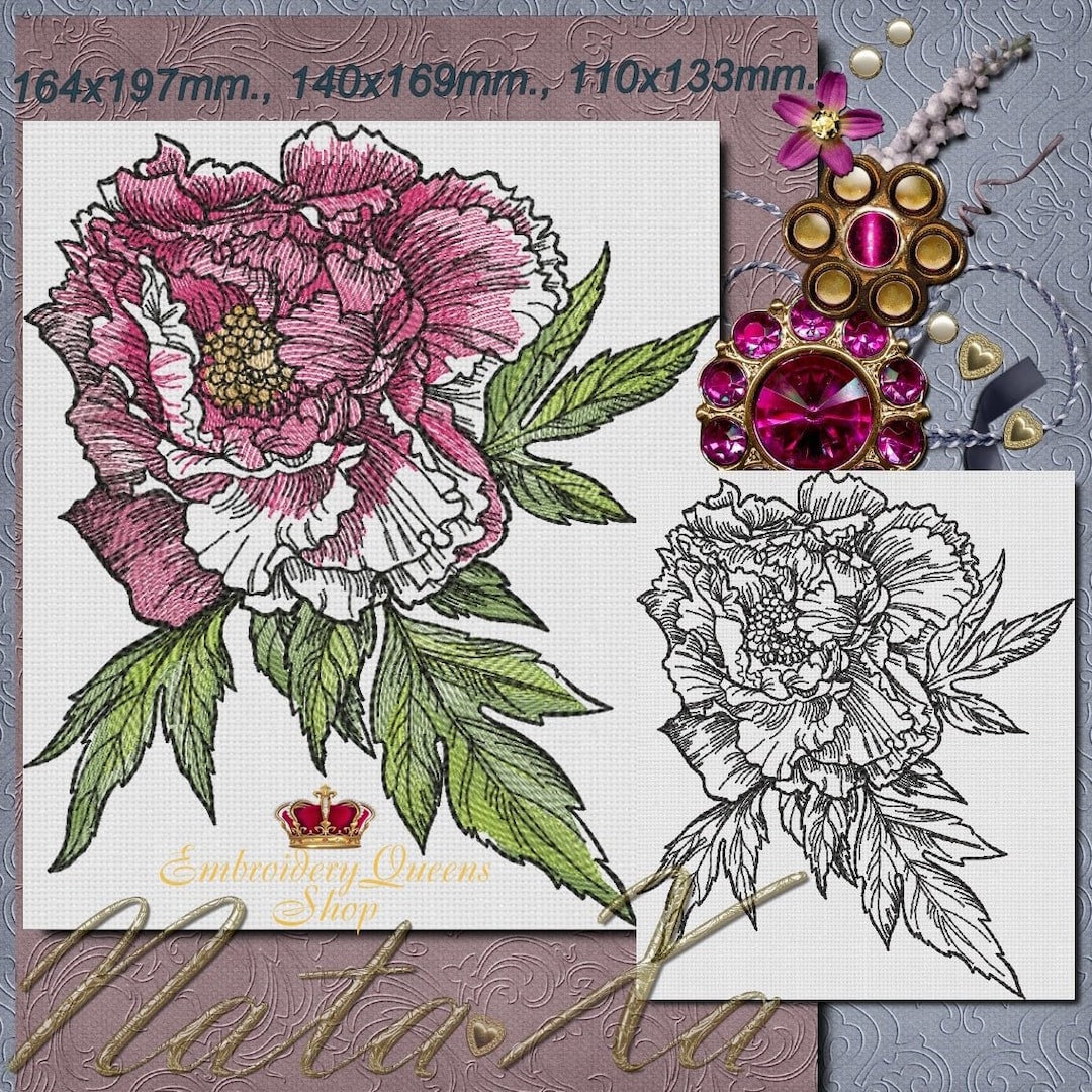 Peony Machine Embroidery Design Set of 2 Designs 3 Sizes to Download ...