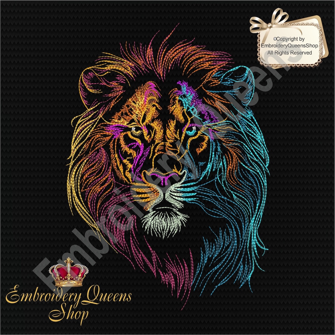 Lion Machine Embroidery Design Fluffy Rainbow Lion Head 8 Sizes to ...