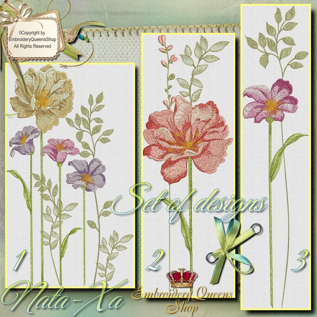 Meadow Flowers Machine Embroidery Design Set 3 Designs 2 Sizes Each Fit ...