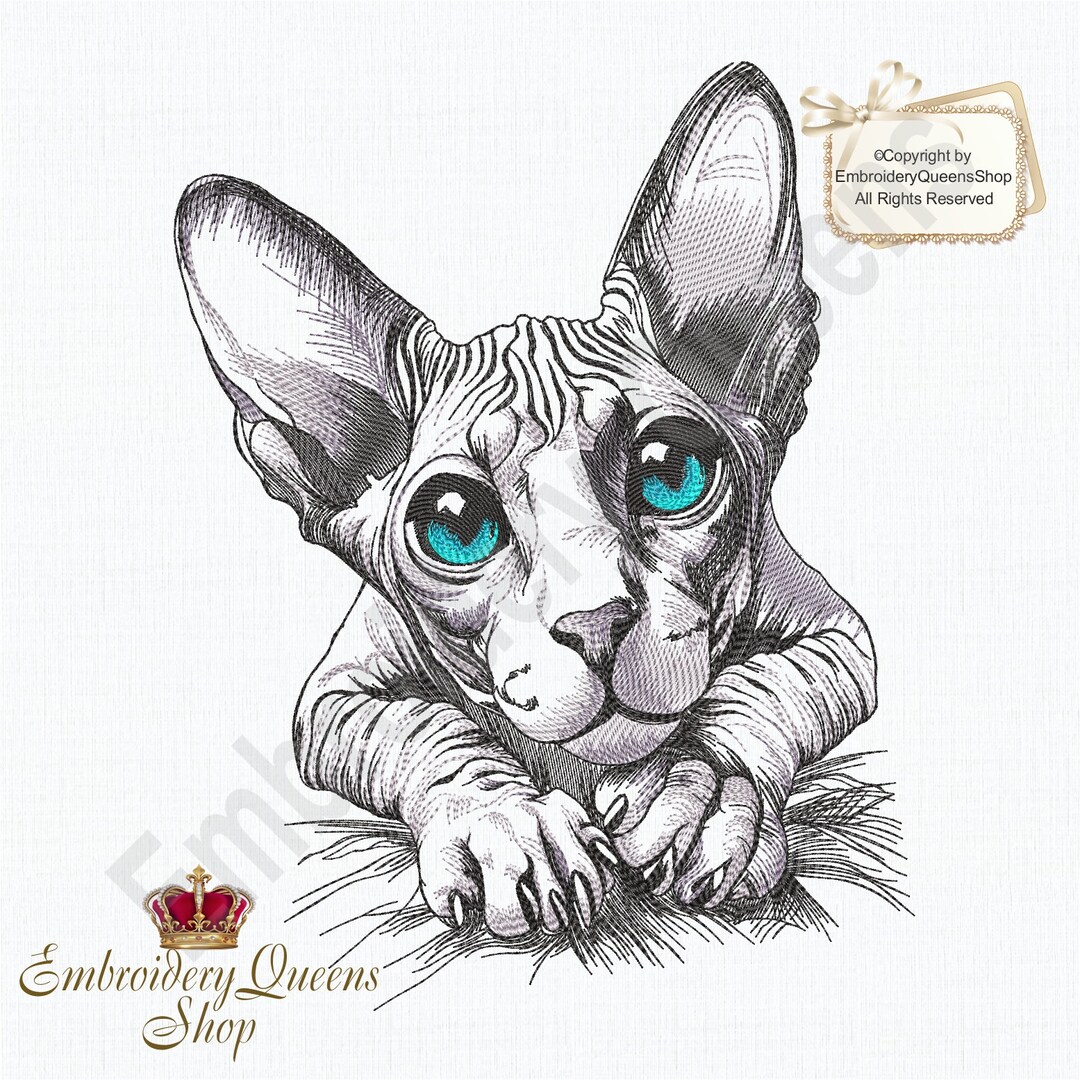 Sphynx Cat Machine Embroidery Design for Light Shades Garment 6 Sizes ...