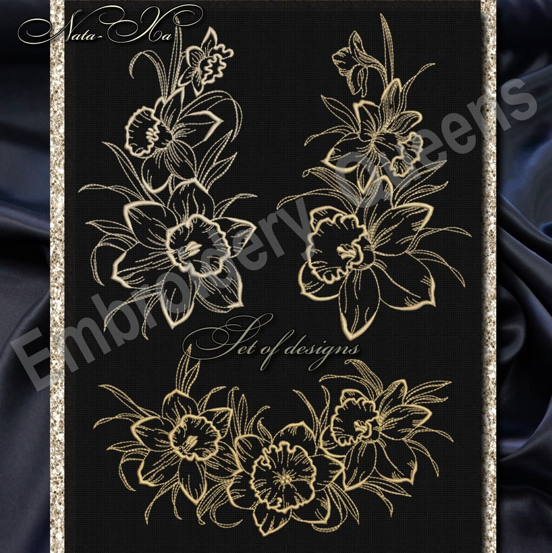 Daffodils Machine Embroidery Design Set of 3 Designs 3 Sizes Each Fit ...