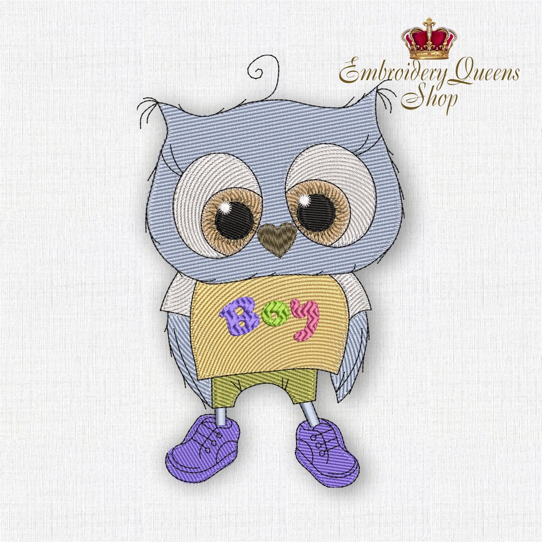 Cute Toddler Baby Boy Funny School Owl Owlet Machine Embroidery Design ...