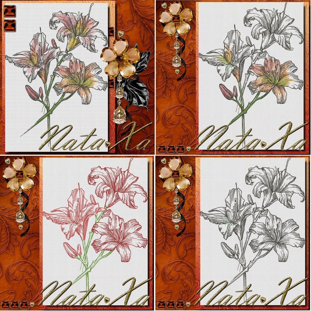 Tiger Lily Flowers Set of 7 Machine Embroidery Designs 2 Ways to ...