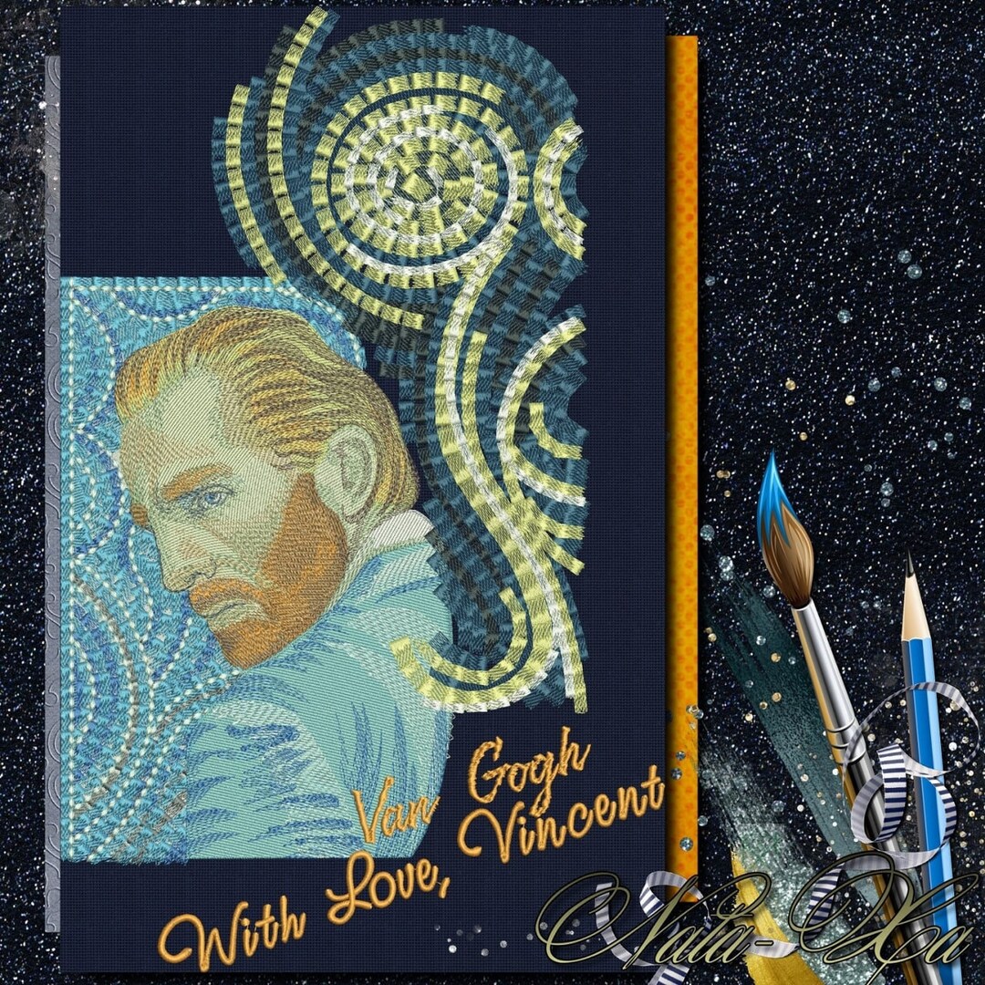 Vincent Van Gogh #1 Starry Night Inspired Set of 20 Machine Embroidery ...