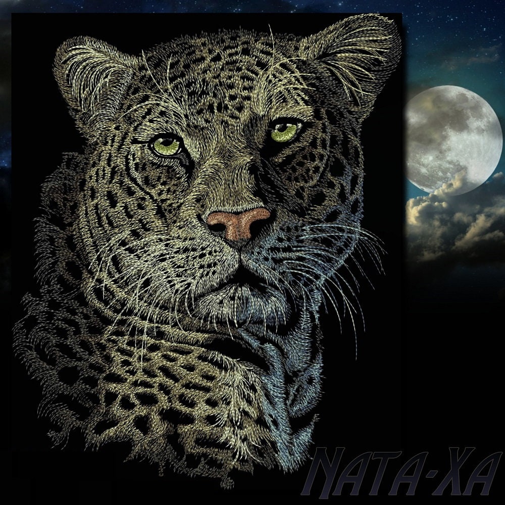 Cheetah Embroidery Design in the Night Series 3 Sizes to - Etsy