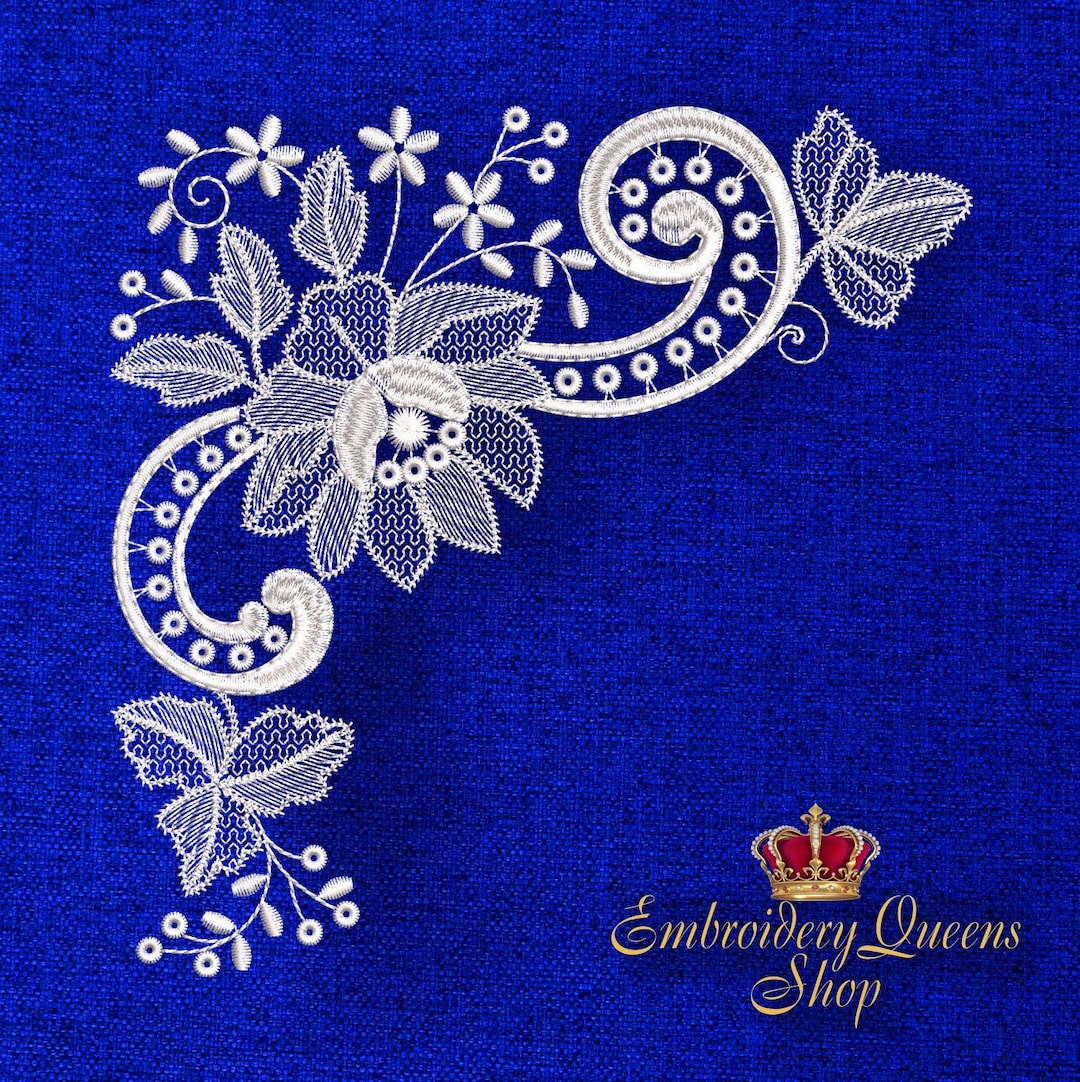 Flower Corner Machine Embroidery Design. Lace Imitation. 4 Sizes to ...