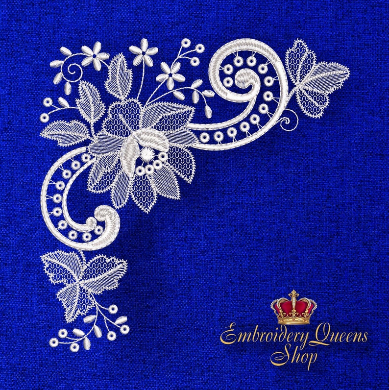 Flower Corner Machine Embroidery Design. Lace Imitation. 4 Sizes to ...