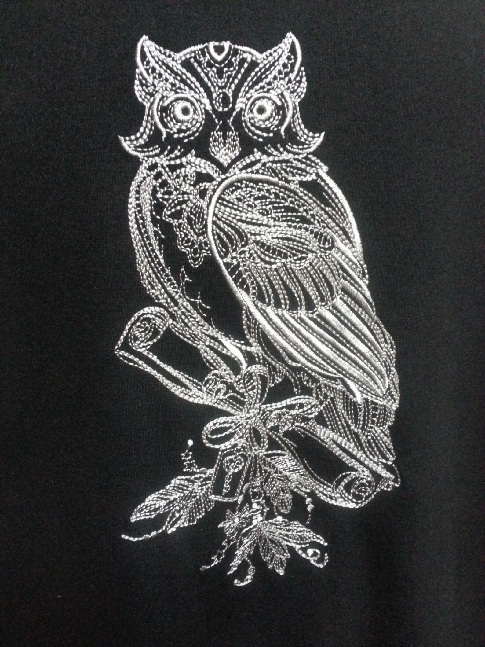 Owl With Feathers and Scroll Machine Embroidery Design 2 Sizes - Etsy
