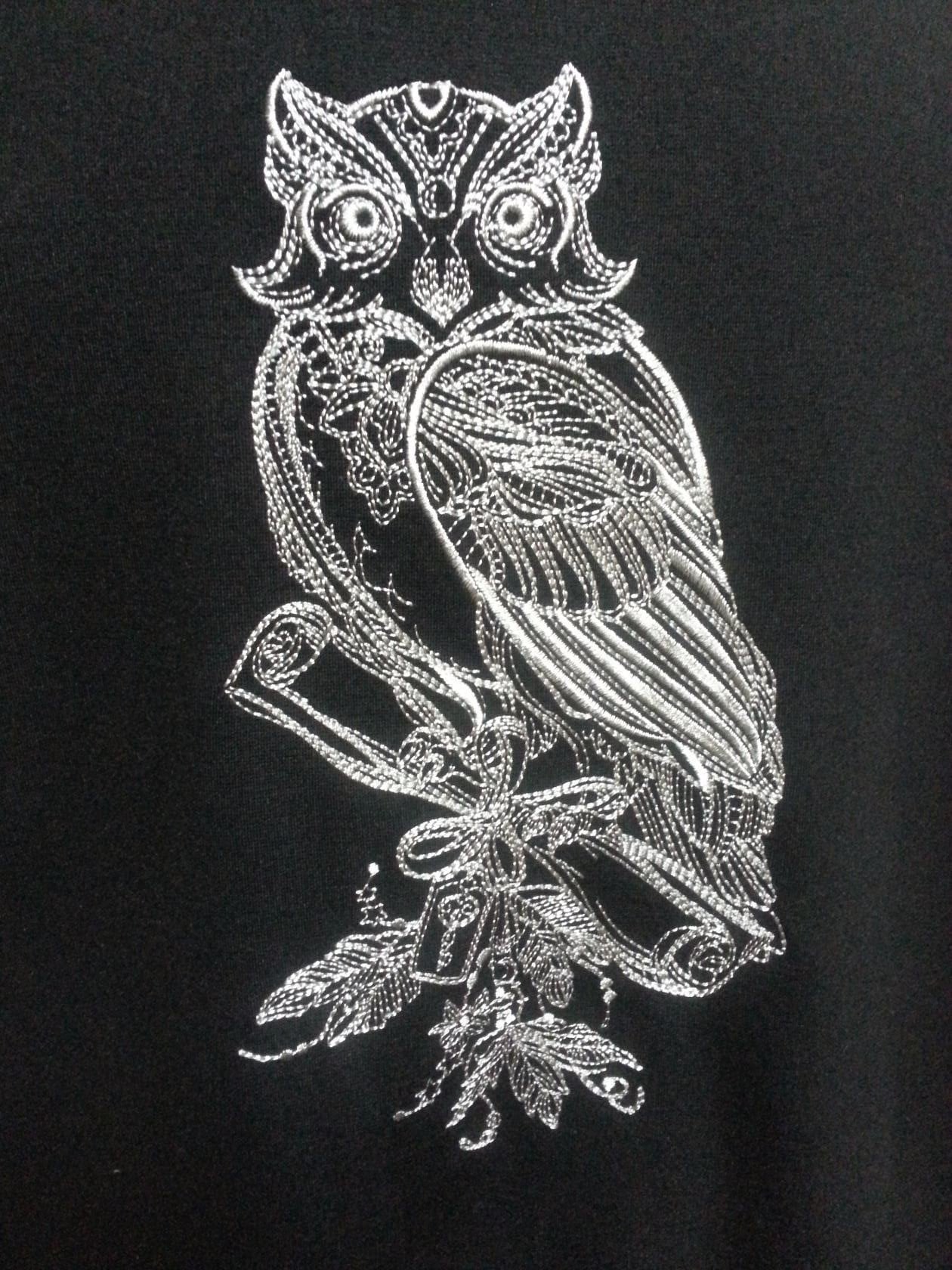 Owl With Feathers and Scroll Machine Embroidery Design 2 Sizes - Etsy