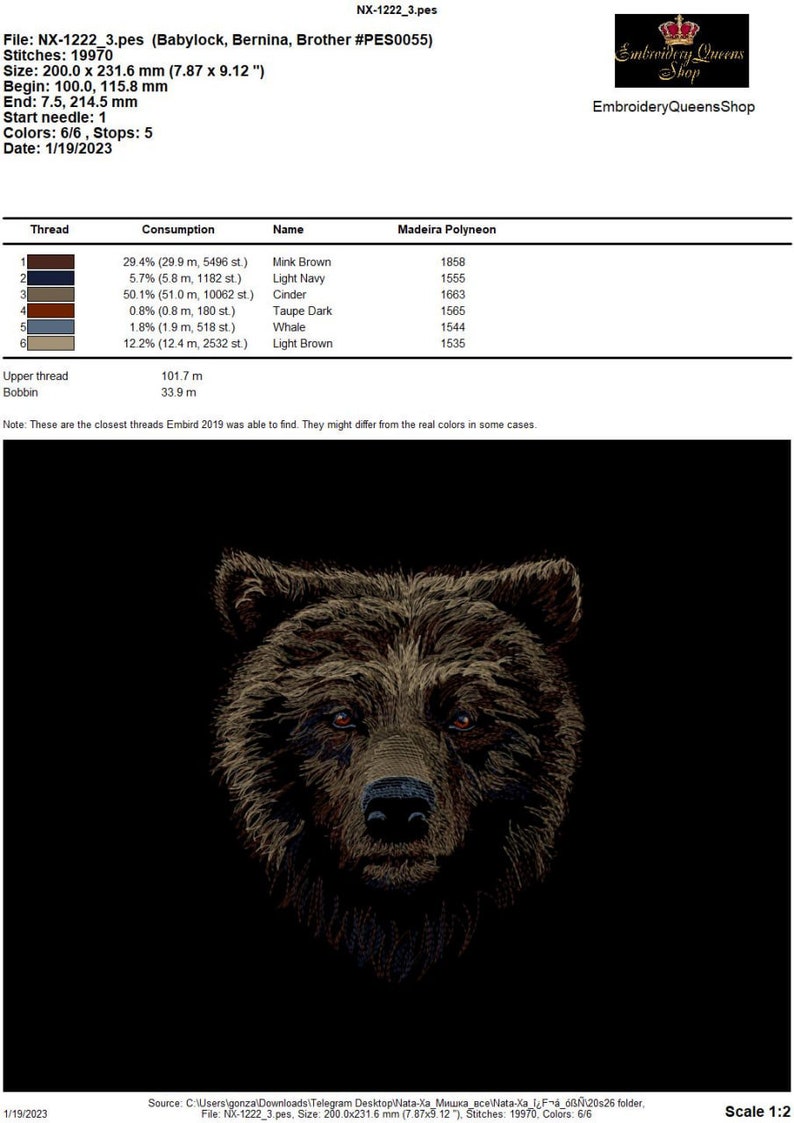 Bear Machine Embroidery Design 3 Sizes to Download. Realistic - Etsy