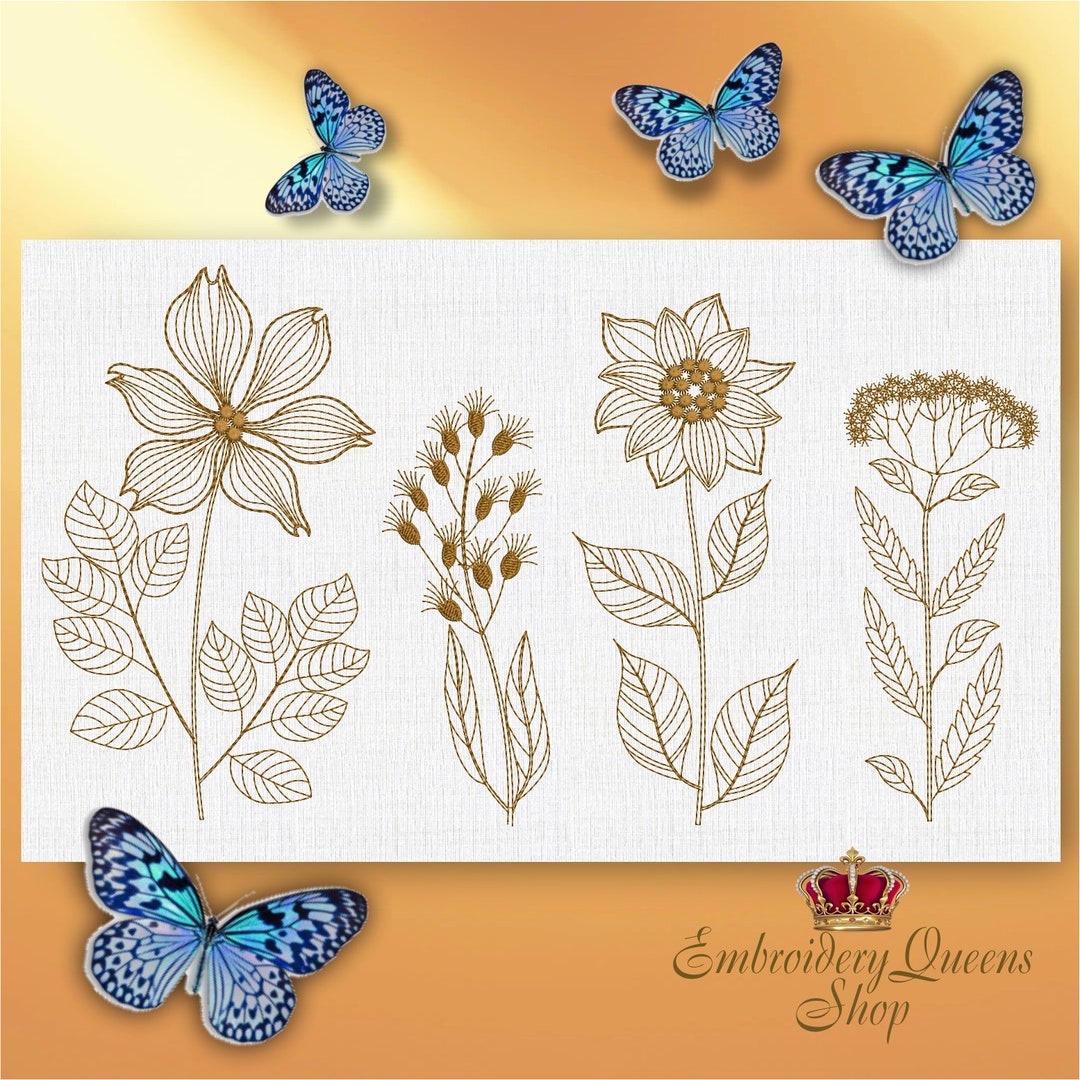 Wildflowers Machine Embroidery Designs Set Instant Download in 3 Sizes ...