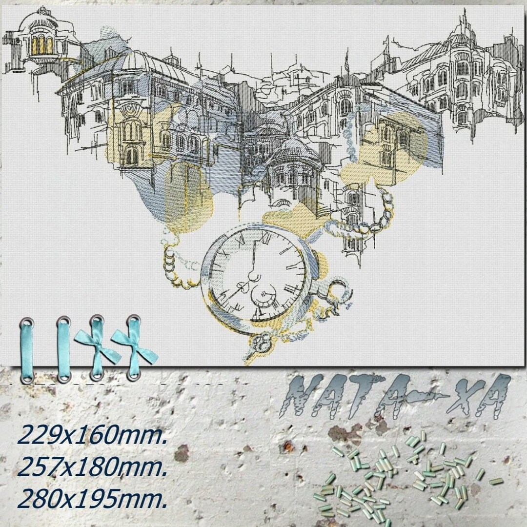 Machine Embroidery Design Pocket Watch City Scape Series for Hoops 6 ...