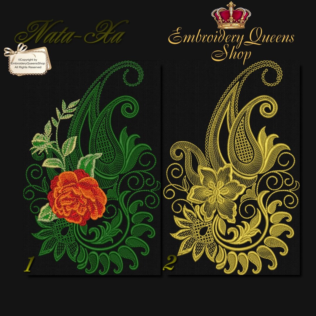 Roses Paisley Machine Embroidery Design Set of 2 Designs 4 Sizes Each ...
